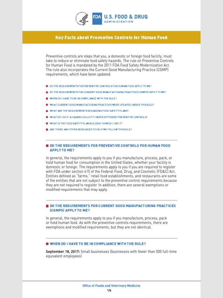 Key Facts About Preventive Controls For Human Food | PDF | Verification ...