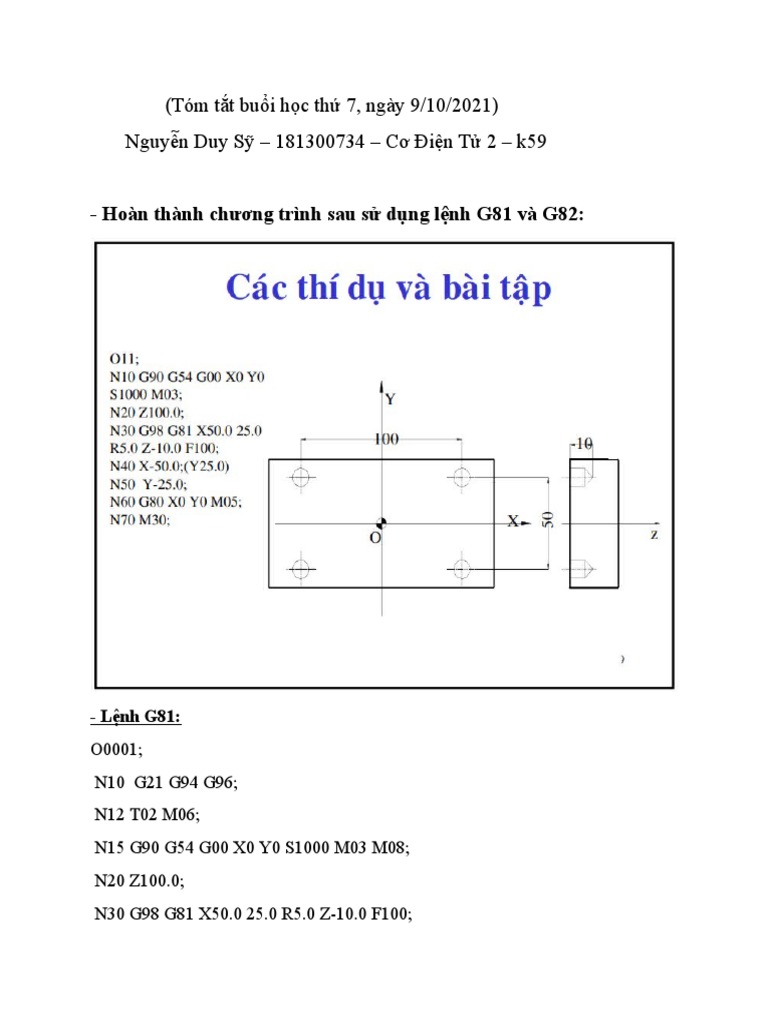 Hoàn thành chương trình sau sử dụng lệnh G81 và G82 | PDF