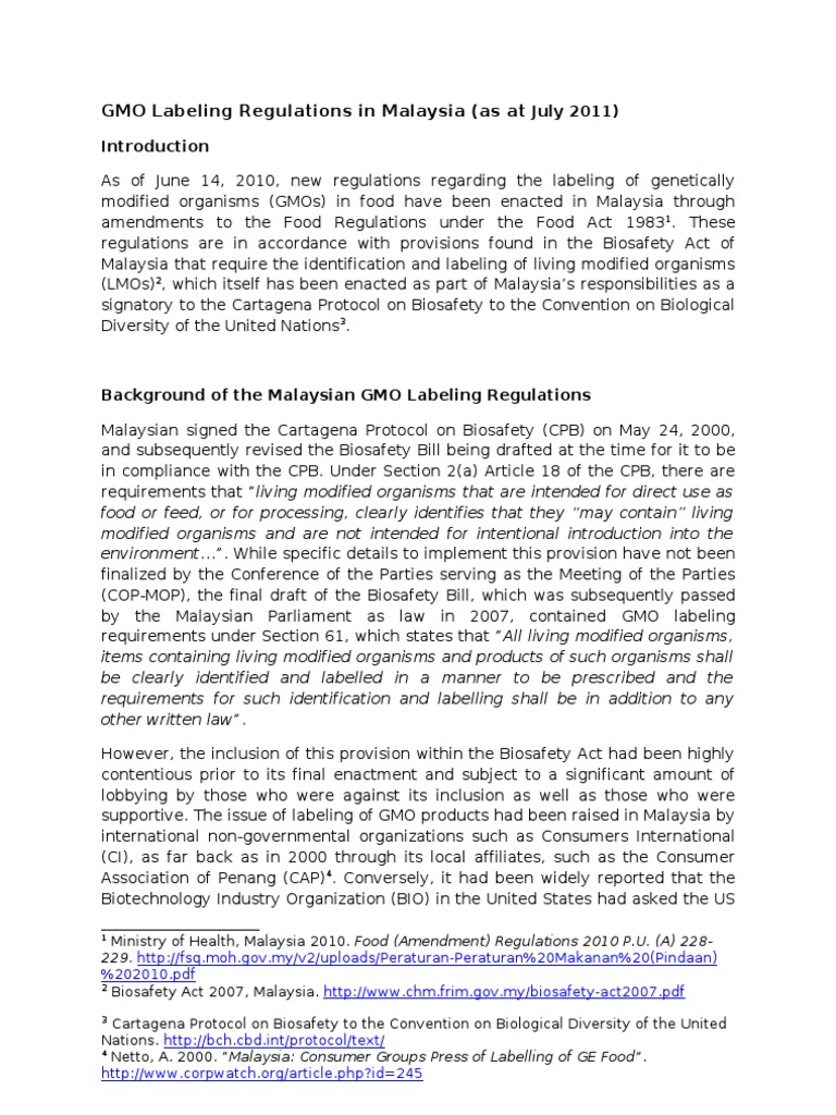 Malaysia's GMO Labeling Regulations | PDF | Genetically Modified ...