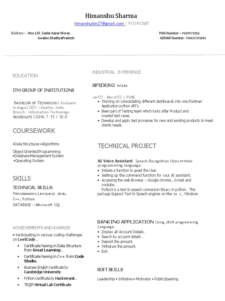 Resume (Himanshu Sharma) | PDF | Computers