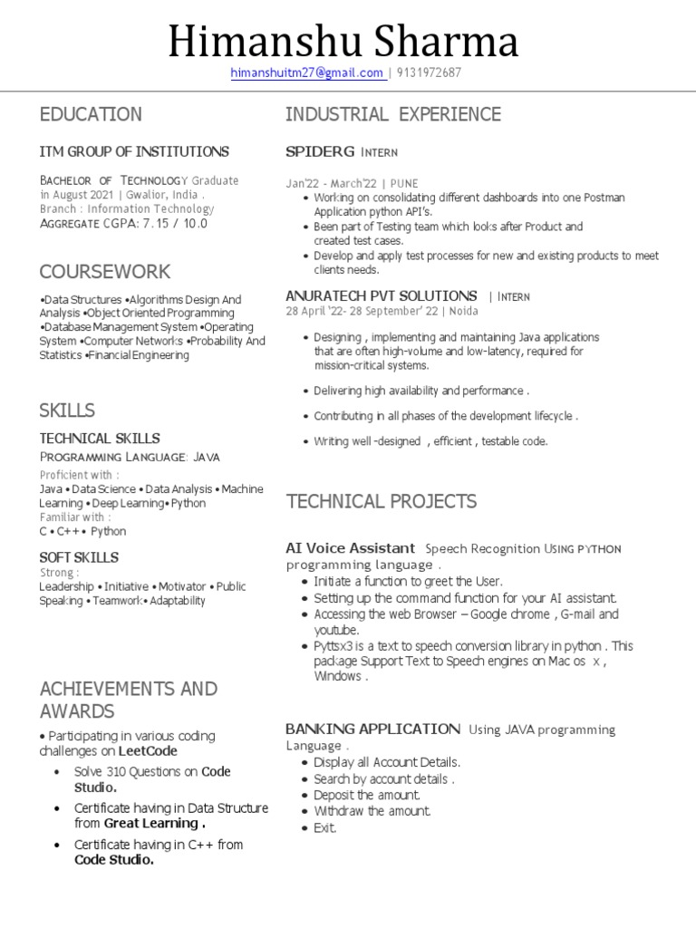 Resume (Himanshu Sharma) | PDF | Computer Programming | Java ... Resume (Himanshu Sharma) | PDF | Computer Programming | Java ...
