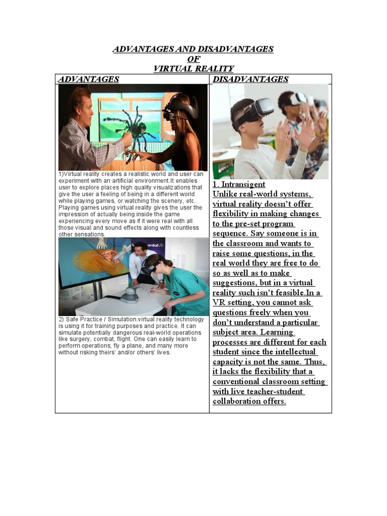 ADVANTAGES AND DISADVANTAGES | PDF | Virtual Reality | Cognitive Science