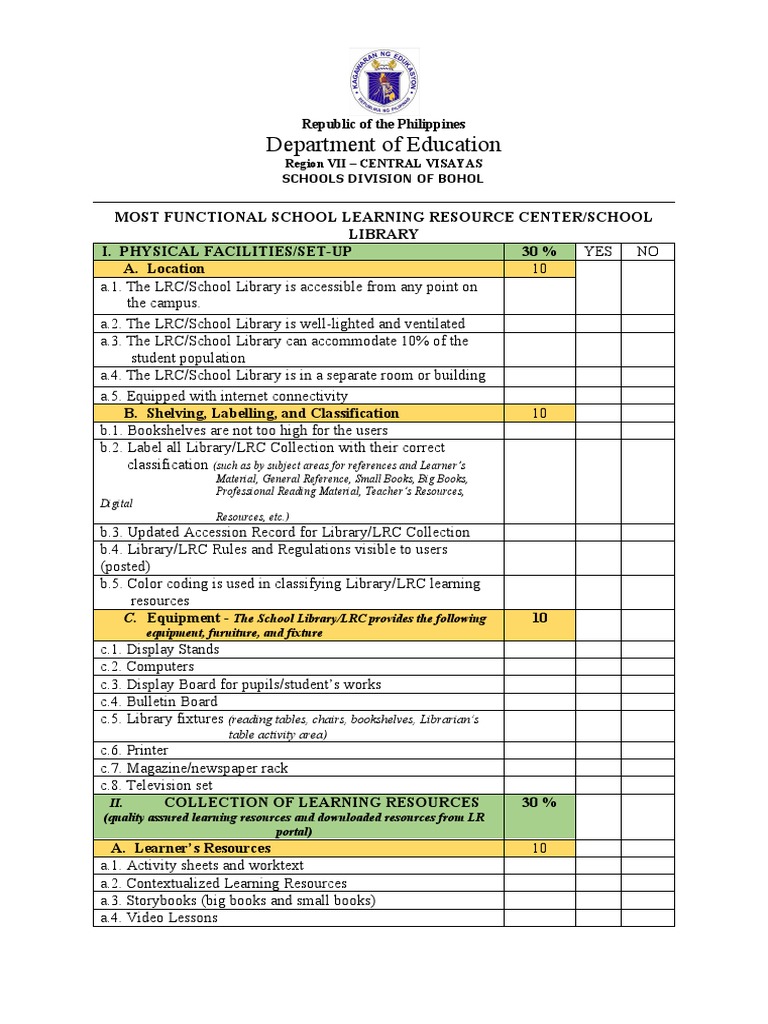 Assessment Of The Most Functional School Learning Resource Center