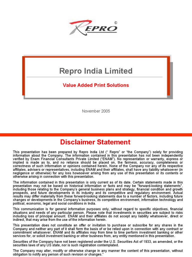 Repro India Limited Marketing Presentation | PDF | Outsourcing ...