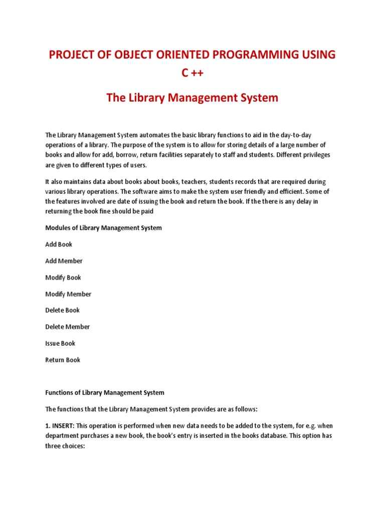 Object Oriented Programming Using C++ Microproject The Library ... Object Oriented Programming Using C++ Microproject The Library ...