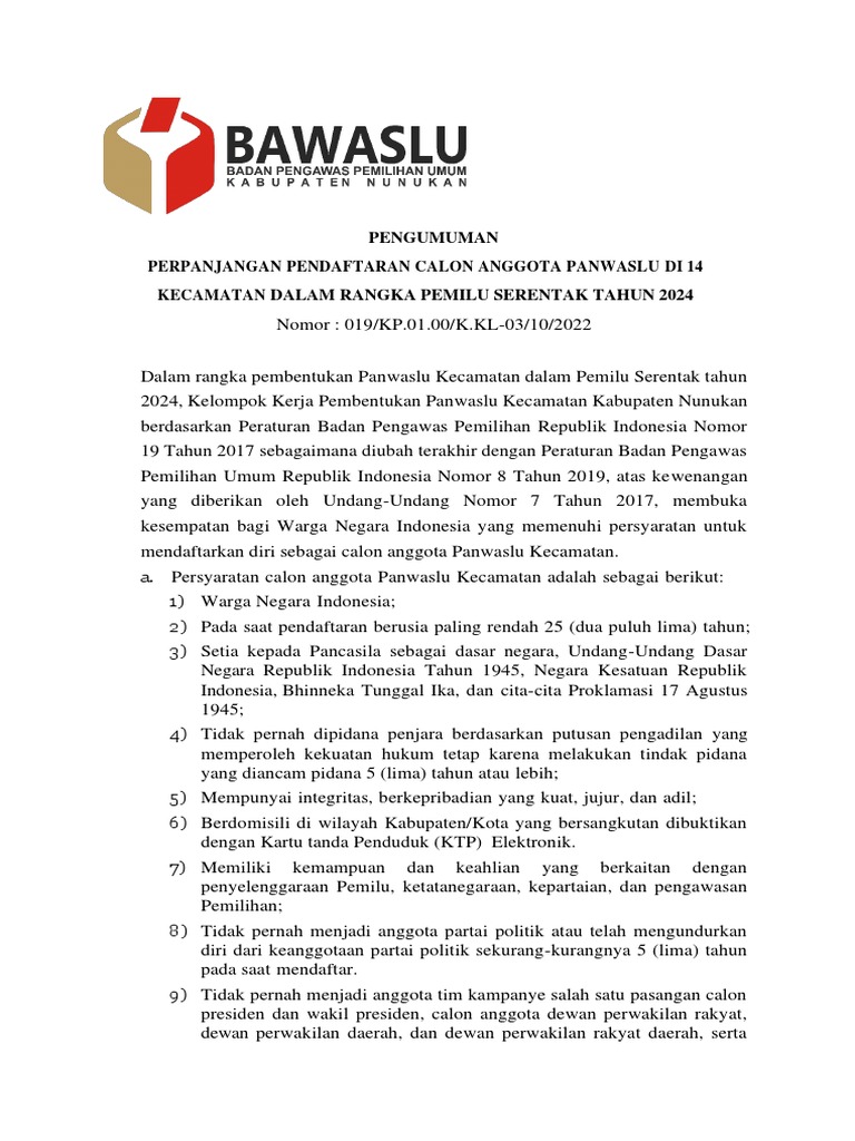 Pengumuman Perpanjangan Pendaftaran | PDF