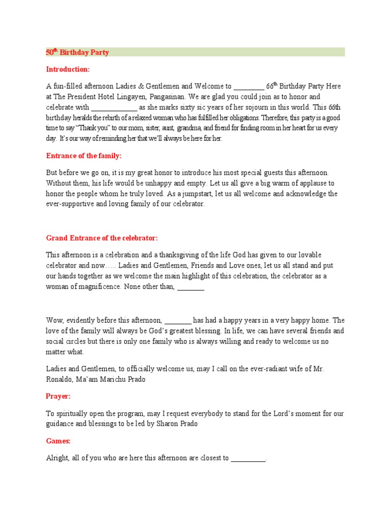 50th Birthday Script | PDF