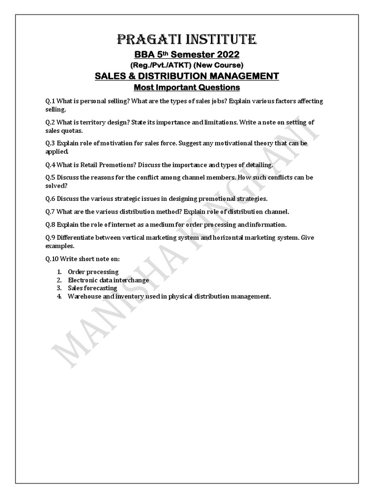 Bba 5TH Sem SDM (M.imp) 2022 | PDF