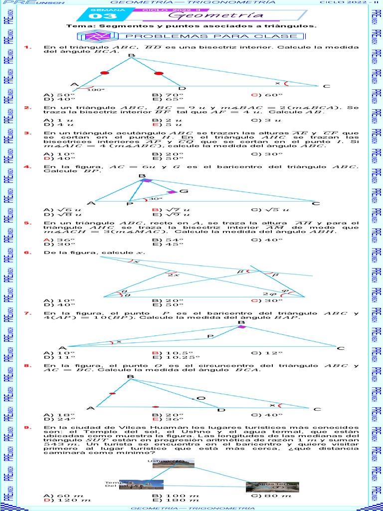 Geom y Trigo (Semana 03 Ciclo 2022 II) | PDF | Triángulo | Geometría Elemental