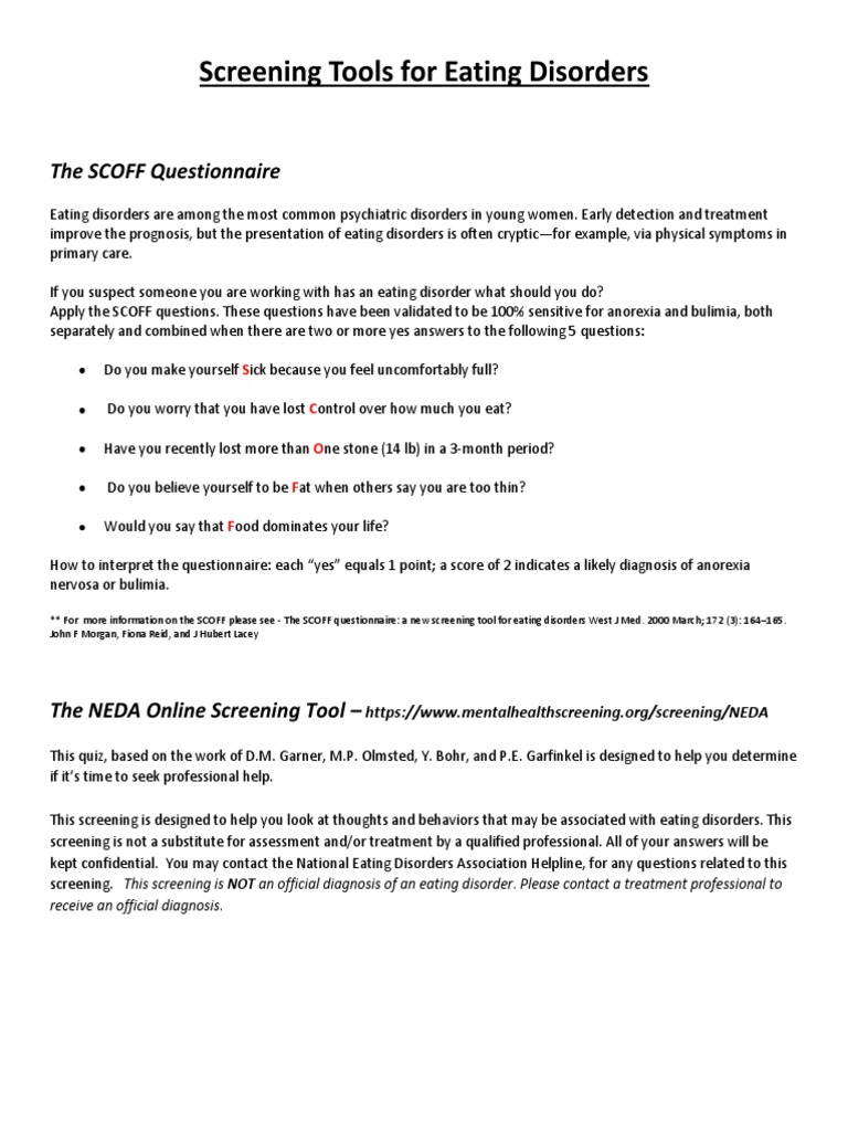 SCOFF Questionnaire for Eating Disorders | PDF