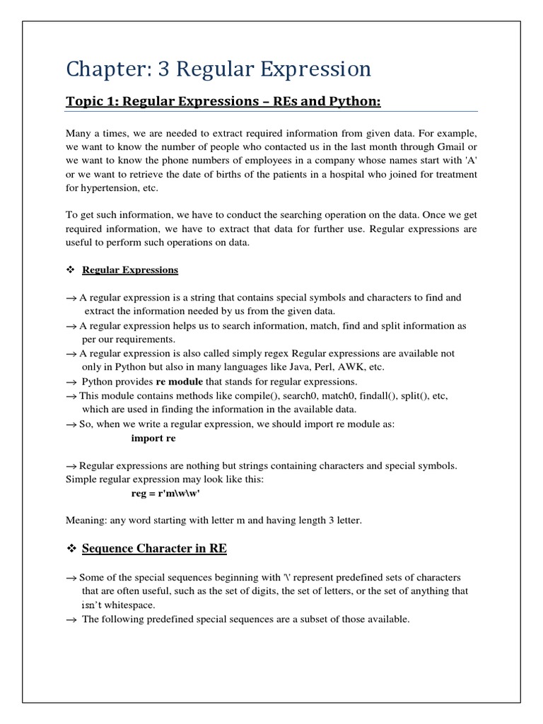 Unit-3 - Regular Expression | PDF