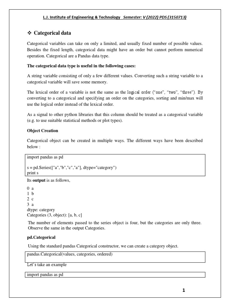 Unit 3 Categorical - Data | PDF | Categorical Variable | Object (Computer Science)