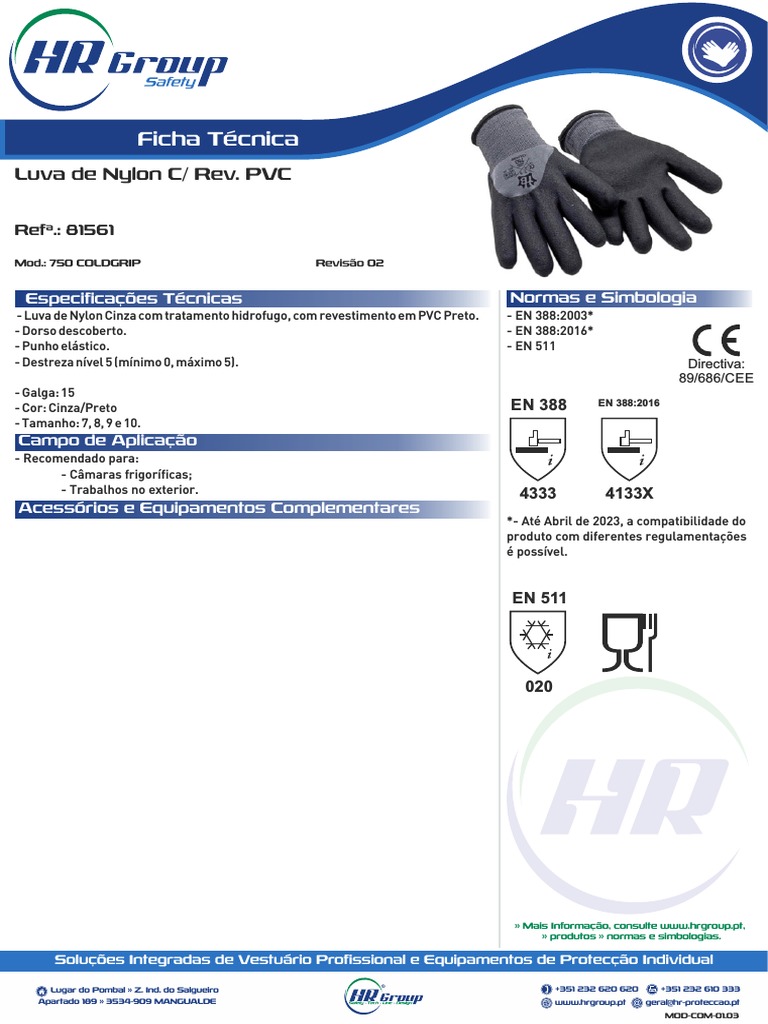 LUVA 750 COLD GRIP TAM. 8 - Ficha Técnica | PDF