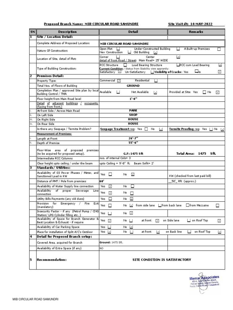 Site Visit Report: MIB Circular Road | PDF