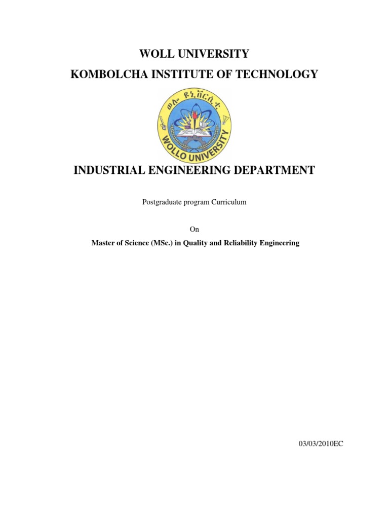 MSC - in Industrial Engineering Curriculum | PDF | Reliability Engineering | University And ...