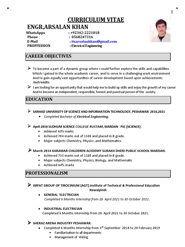 Curriculum Vitae Engr, Arsalan Khan | PDF