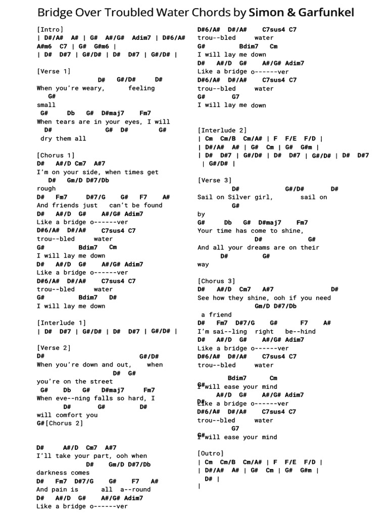 Bridge Over Troubled Water Chords | PDF | Musical Forms | Songs