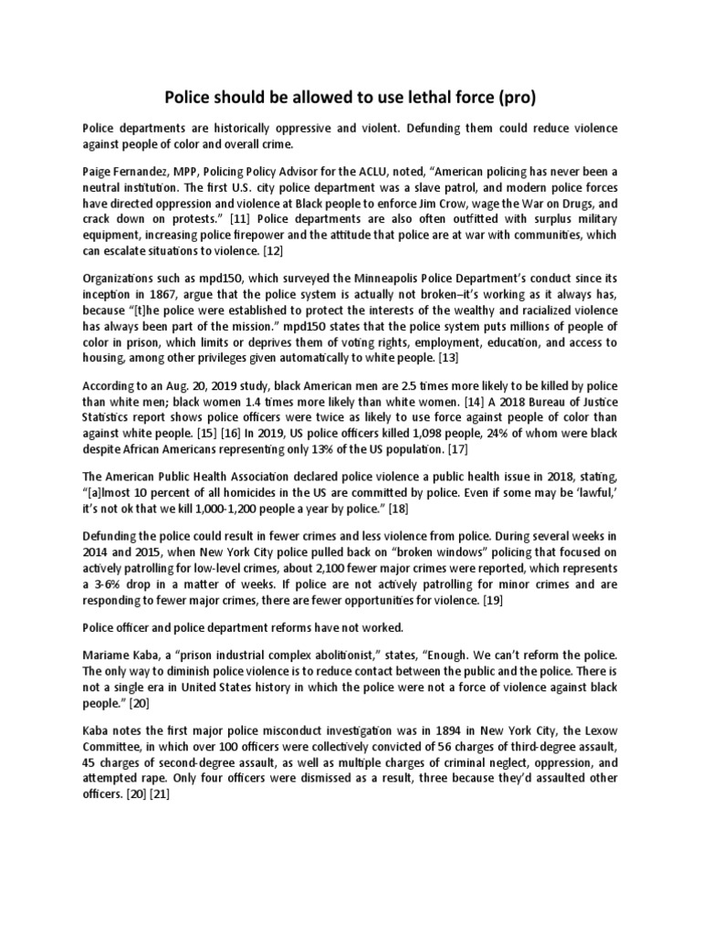 Police Should Be Allowed To Use Lethal Force Pro Pdf Police Violence