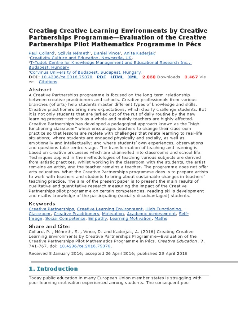 Creating Creative Learning Environments by Creative Partnerships Programme | PDF | Teachers ...