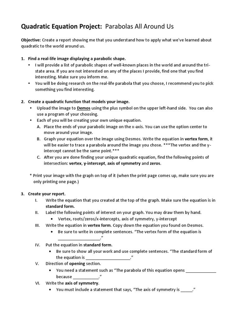 Quadratic Equations Project (Evening) | PDF | Quadratic Equation ...