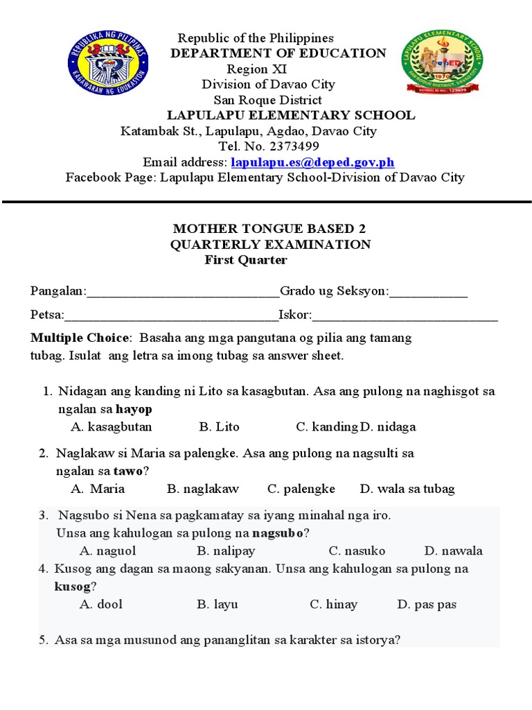 1st PERIODICAL TEST IN MTB MLE 2022 2023 | PDF