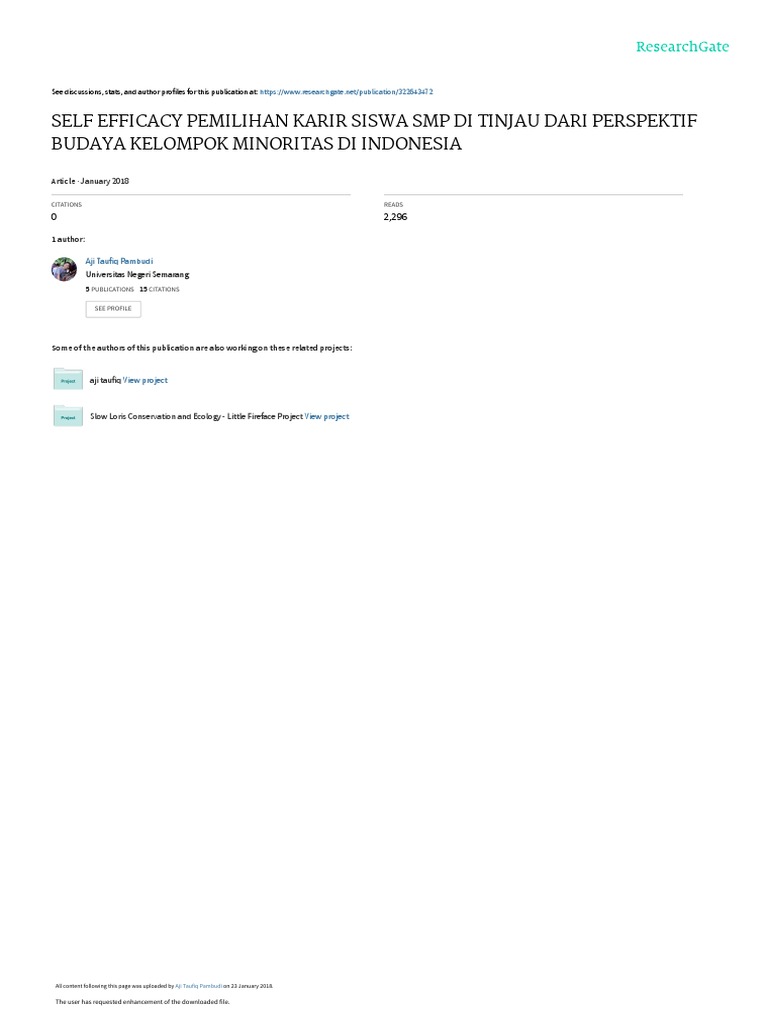 Analisis Faktor-Faktor yang Mempengaruhi Self Efficacy Siswa SMP dalam Memilih Karir berdasarkan ...