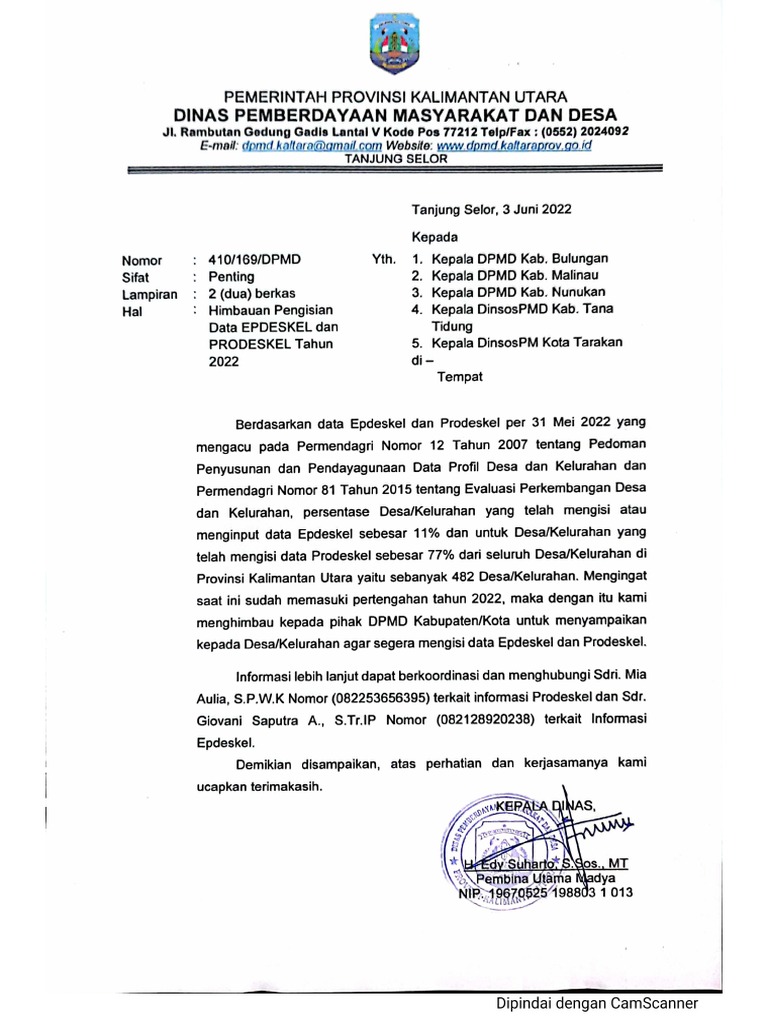 Surat Pengisian Epdeskel & Prodeskel | PDF