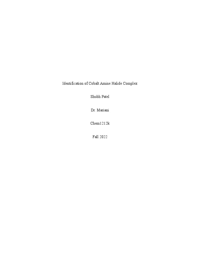 Cobalt Amine Halide Complex Analysis | PDF | Ammonia | Coordination Complex