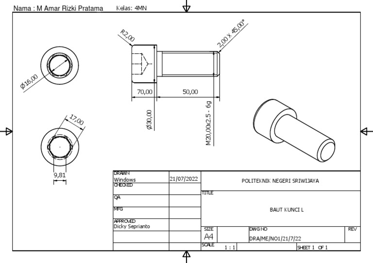 L-Key Bolt Technical Drawing | PDF
