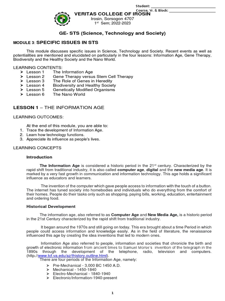 Module 3 STS 1 | PDF | Dna | Gene