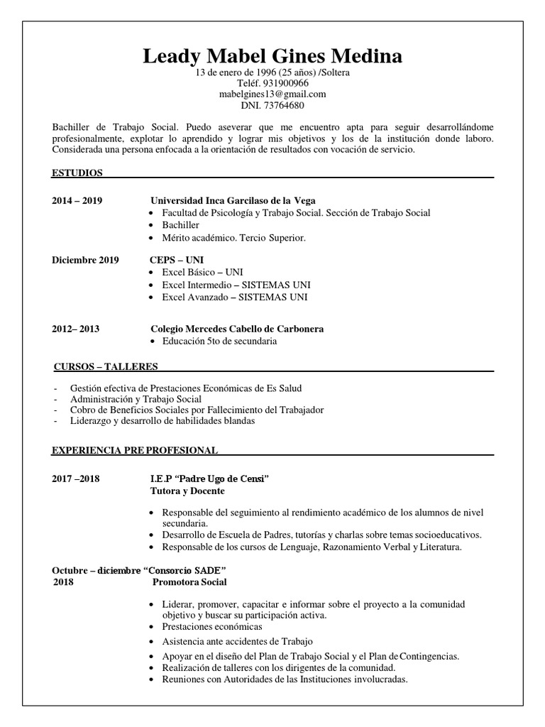 Leady Mabel Gines Medina CV 2022 | PDF | Trabajo Social