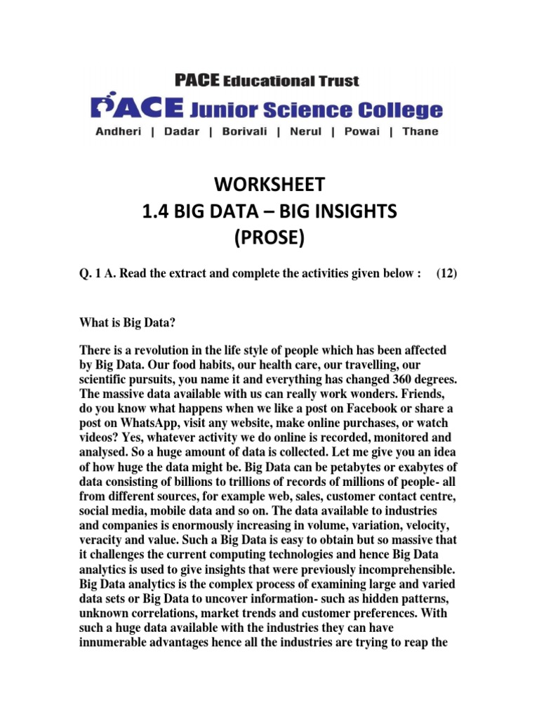 Worksheet of Big Data | PDF | Big Data | Analytics