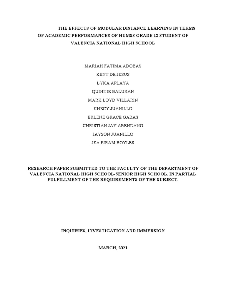 Effects of Modular Learning on HUMSS Students | PDF | Educational ...
