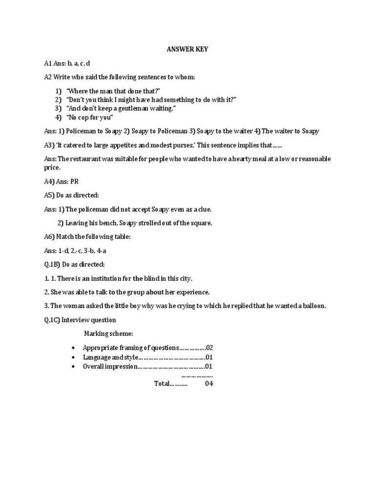 AnswerKey AS (The Cop & The Anthem) | PDF