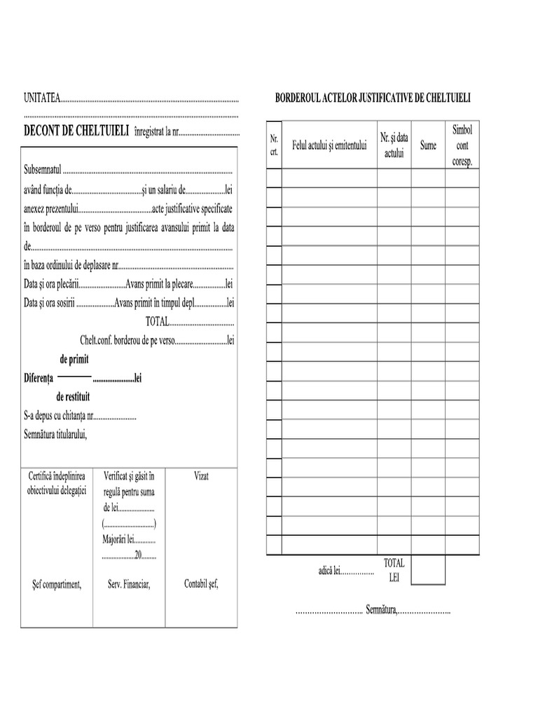 Formular Decont Intern | PDF