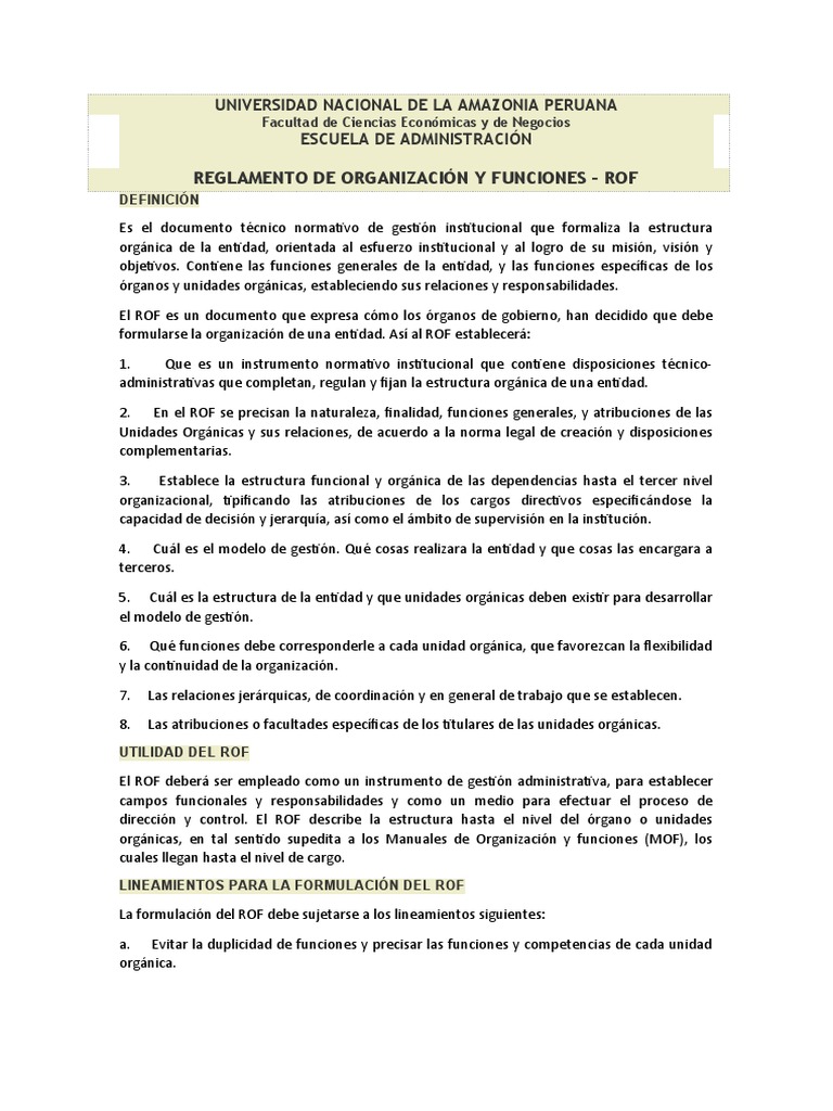 Reglamento de Organizacion y Funciones (ROF) | PDF | Regulación | Institución
