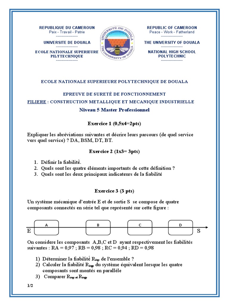 Épreuves Concours Polytechnique Douala | PDF