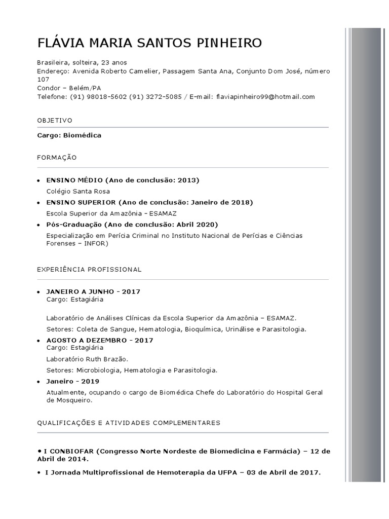 Modelo de Curriculum 1 Preenchido | PDF