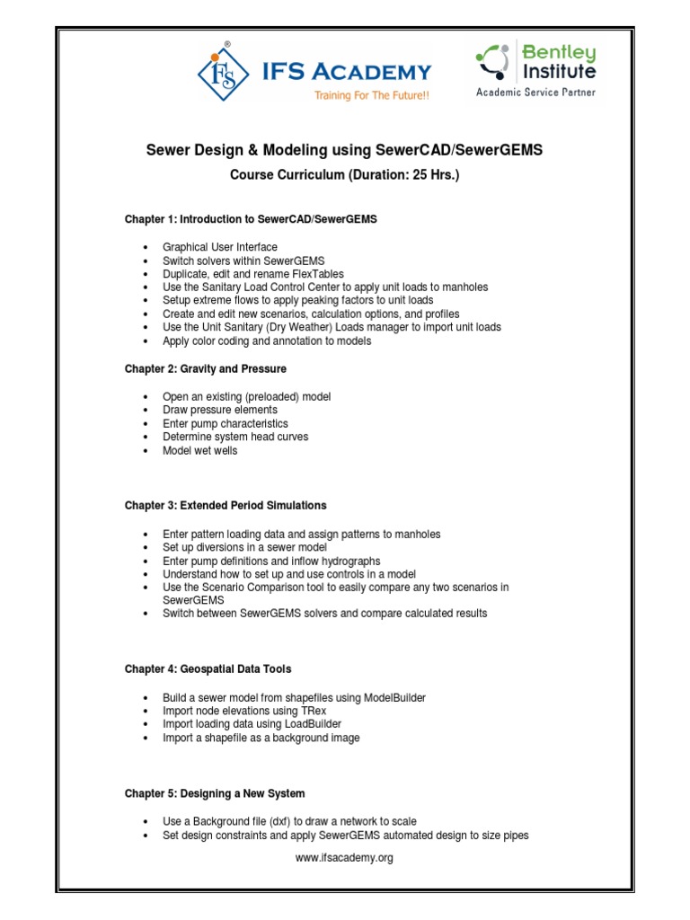 Sewer Design Modeling Using SewerCAD - SewerGEMS 25 Hrs | PDF