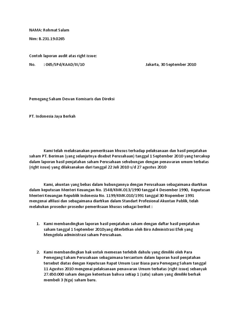 Contoh Right Issue | PDF