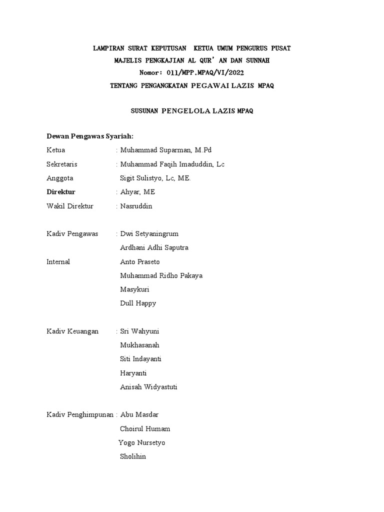 Daftar Pegawai LAZ | PDF