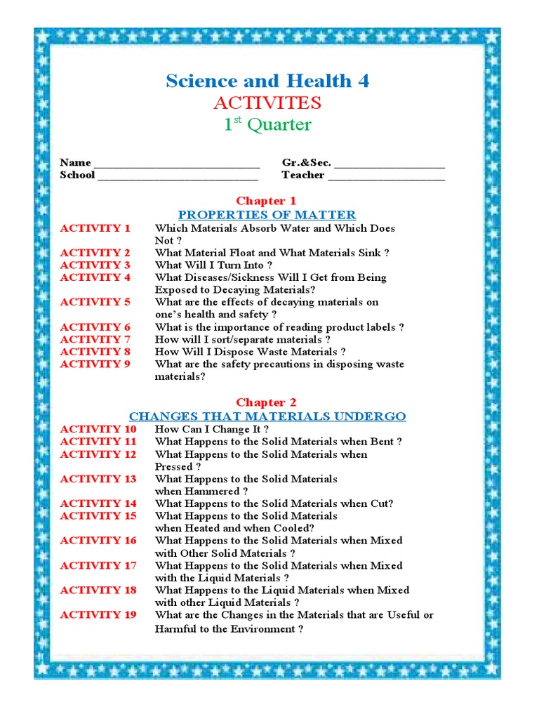 ScienceIV ActivitySheets For Pupils 1stquarter | PDF | Solid | Water