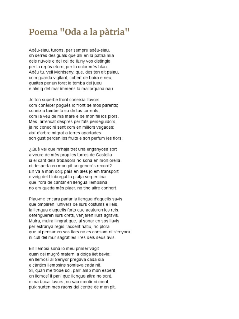 Poema - Oda A La Pàtria | PDF