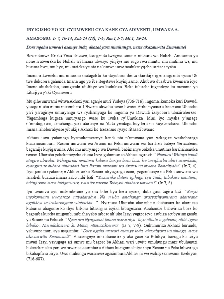 Inyigisho Yo Ku Cyumweru Cya 4 Cya Adiventi A | PDF