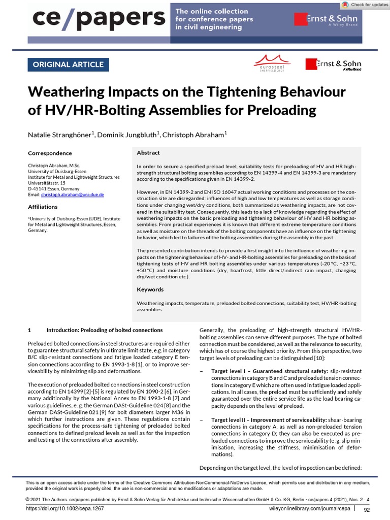 Ce Papers - 2021 - Strangh Ner - Weathering Impacts On The Tightening ...