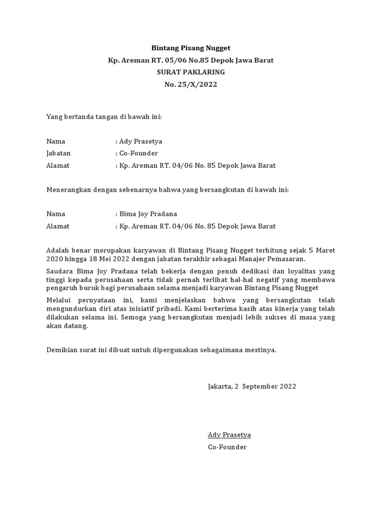 Contoh Surat Paklaring | PDF