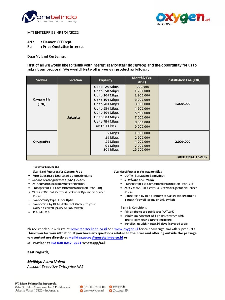 Quotation Moratelindo | PDF | Internet Access | Router (Computing)