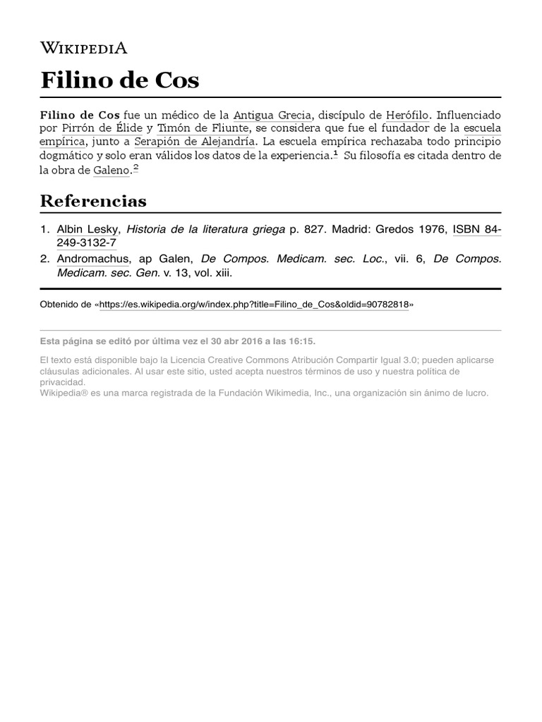 Filino de Cos - Wikipedia, La Enciclopedia Libre | PDF