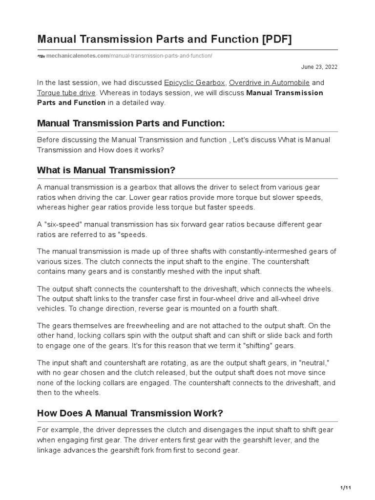 Manual Transmission Parts And Function Pdf Download Free Pdf Manual