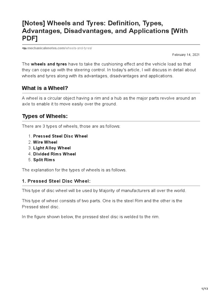 Types of Wheels and Their Advantages | PDF | Tire | Wheel